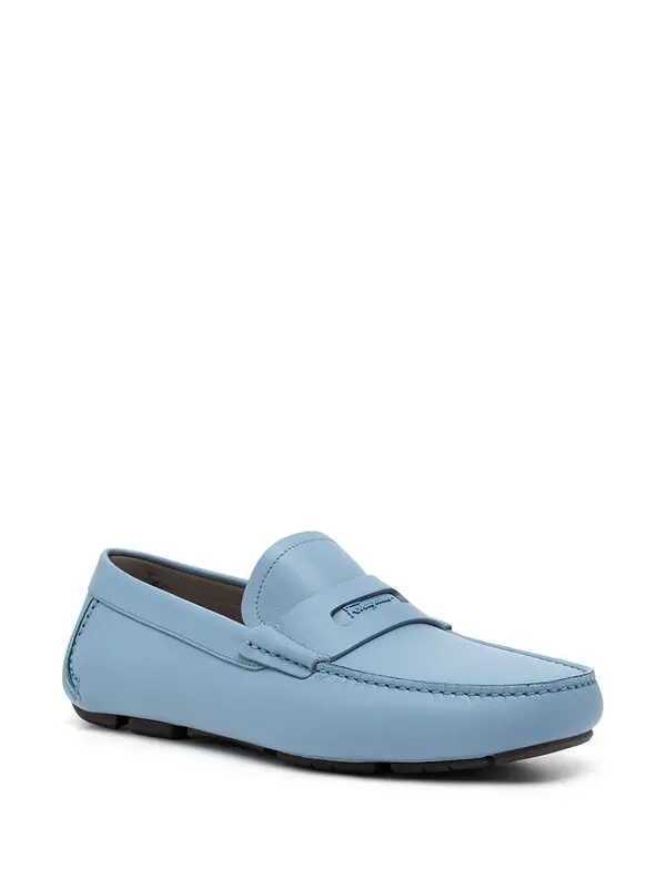 FERRAGAMO Round-toe Leather Loafers - Blue
