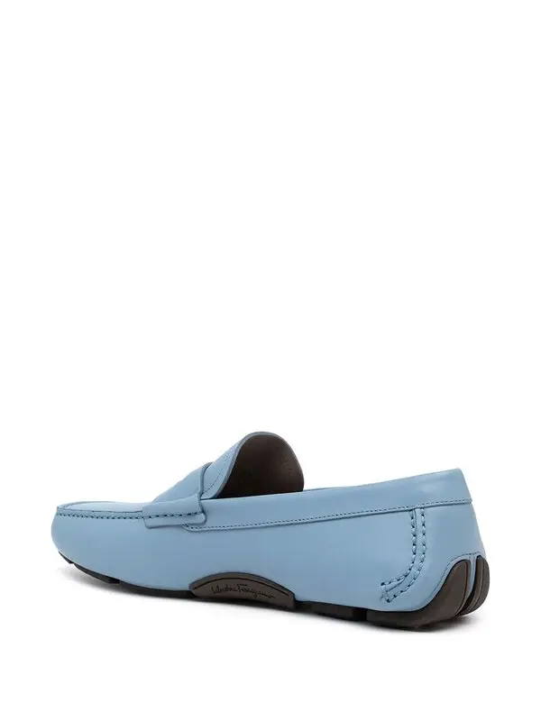FERRAGAMO Round-toe Leather Loafers - Blue