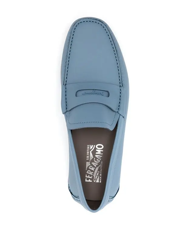 FERRAGAMO Round-toe Leather Loafers - Blue