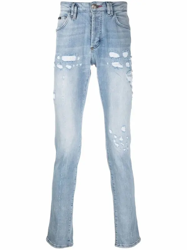 Philipp Plein Super Straight Stonewash Distressed Jeans