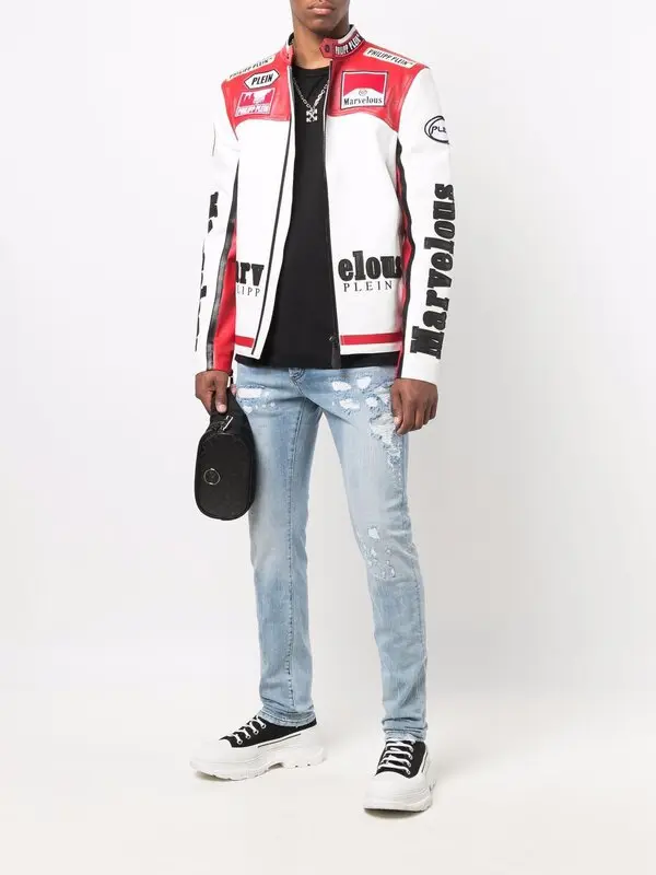 Philipp Plein Super Straight Stonewash Distressed Jeans