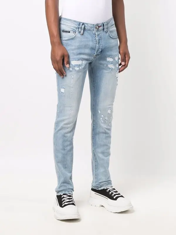 Philipp Plein Super Straight Stonewash Distressed Jeans