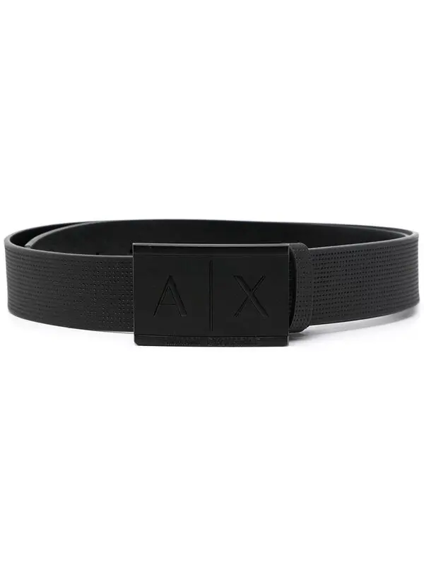 Armani Exchange Logo Plaque Leather Belt - Black