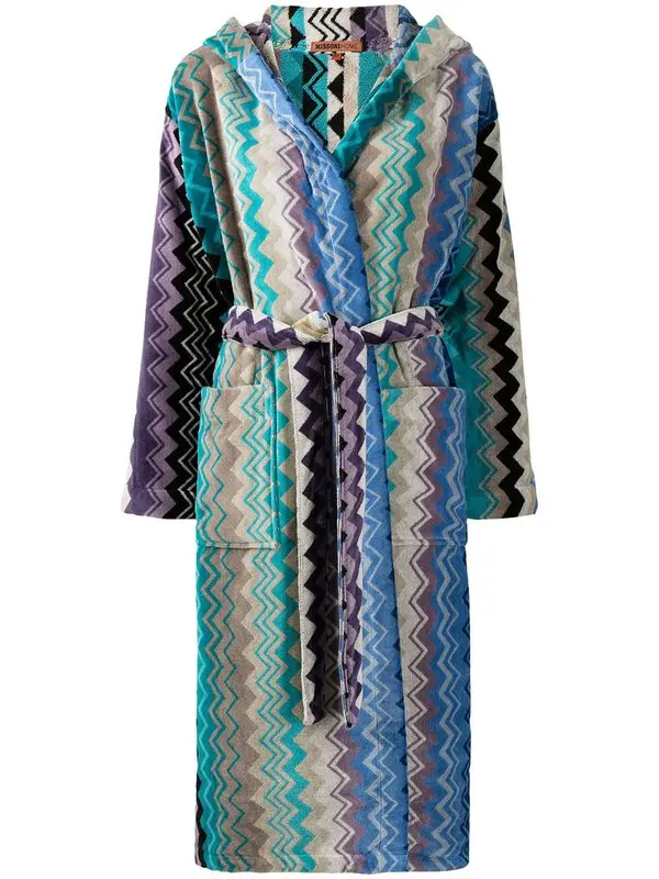 Missoni Giacomo Belted Hooded Bathrobe - Blue