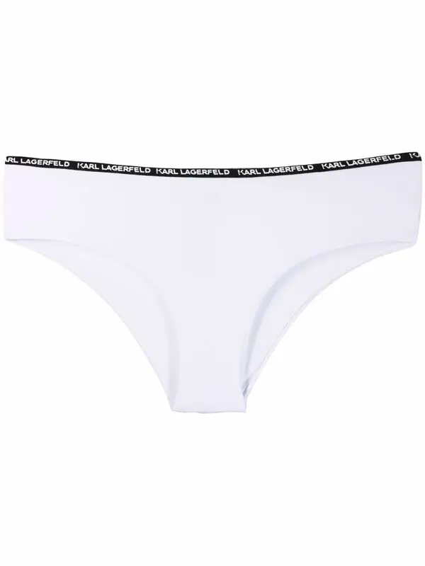Karl Lagerfeld Logo Tape-trimmed Bikini Bottoms - White