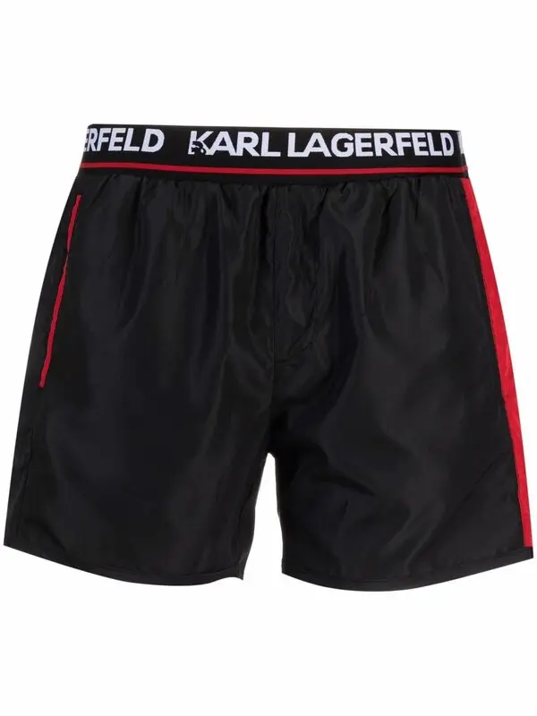 Karl Lagerfeld Logo-tape Side-stripe Swim Shorts - Black