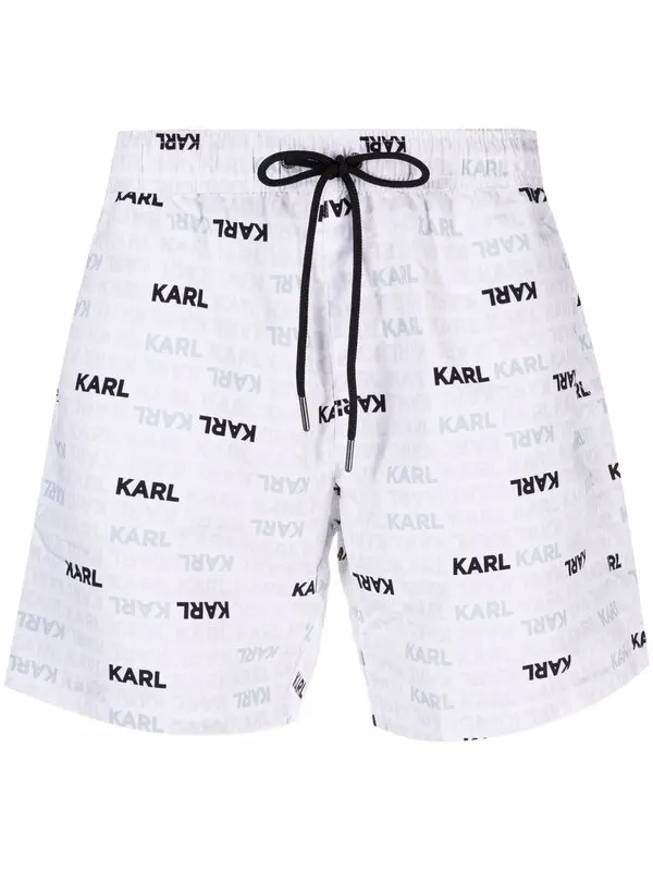 Karl Lagerfeld Logo-print Patch-detail Swim Shorts - White