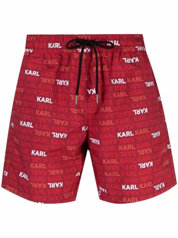 Karl Lagerfeld Logo-print Patch-detail Swim Shorts - Red