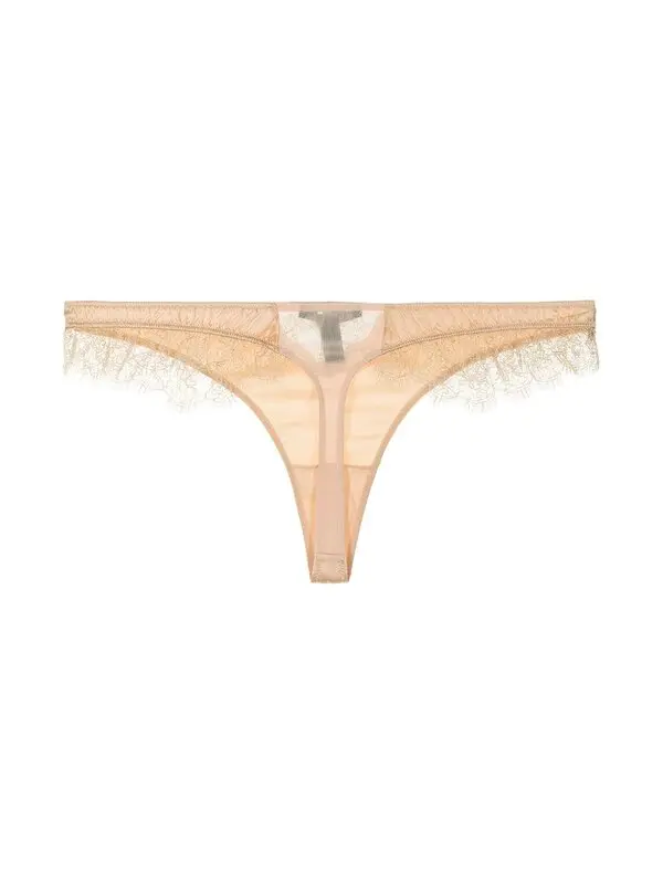 Kiki De Montparnasse Lace Inset Silk Charmeuse Thong - Neutrals