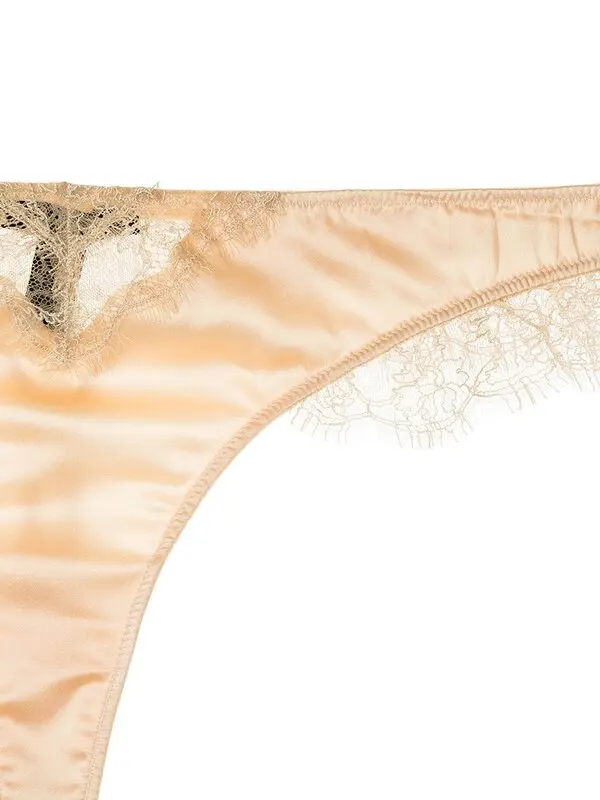 Kiki De Montparnasse Lace Inset Silk Charmeuse Thong - Neutrals