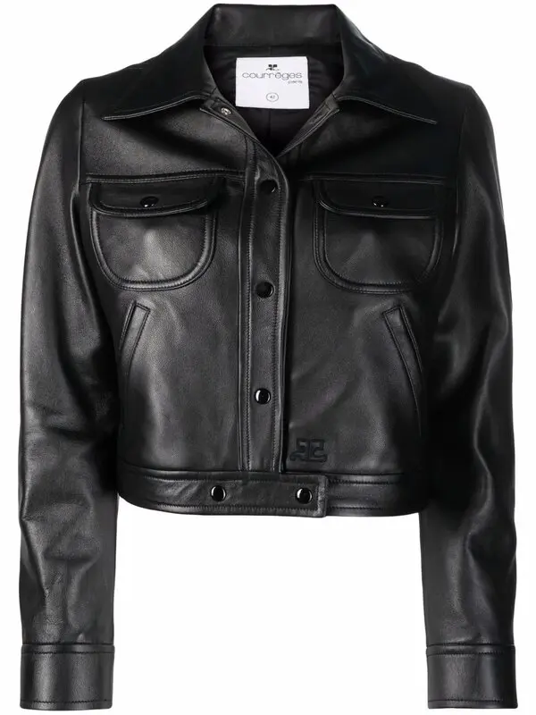 COURREGES Cropped Lambskin Jacket - Black