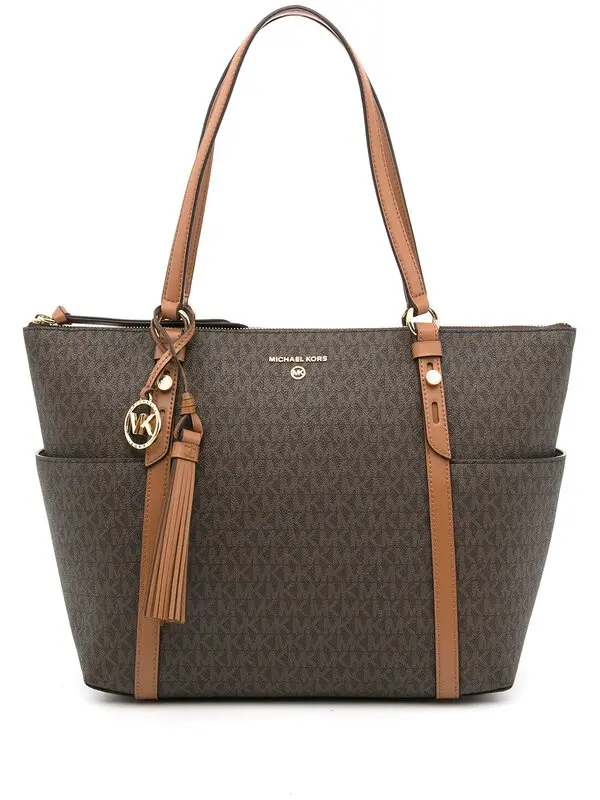 Michael Kors Leather Monogram Tote Bag - Brown