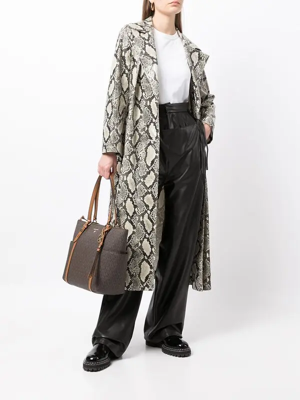 Michael Kors Leather Monogram Tote Bag - Brown