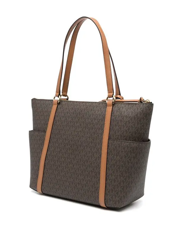 Michael Kors Leather Monogram Tote Bag - Brown