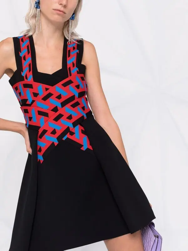 greca one-shoulder mini dress versace VERSACE Medusa Greca Bodycon Mini Dress in Nero
