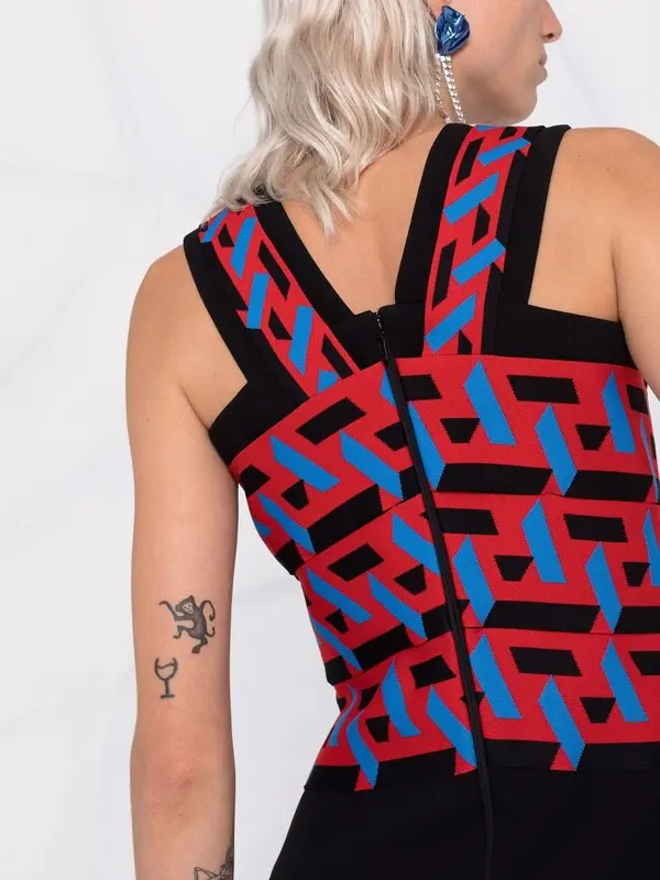 greca one-shoulder mini dress versace Versace Pre-Owned 2018 Greca Logo one-shoulder Midi Dress | Black