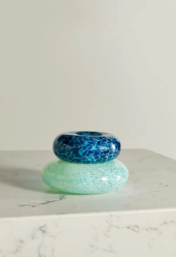 Vanderohe Curio Net Sustain Pebble Stack Set Of Two Glass Dishes - Blue