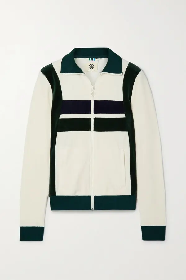 Tory Burch Color-block Cotton-blend Velour Track Jacket