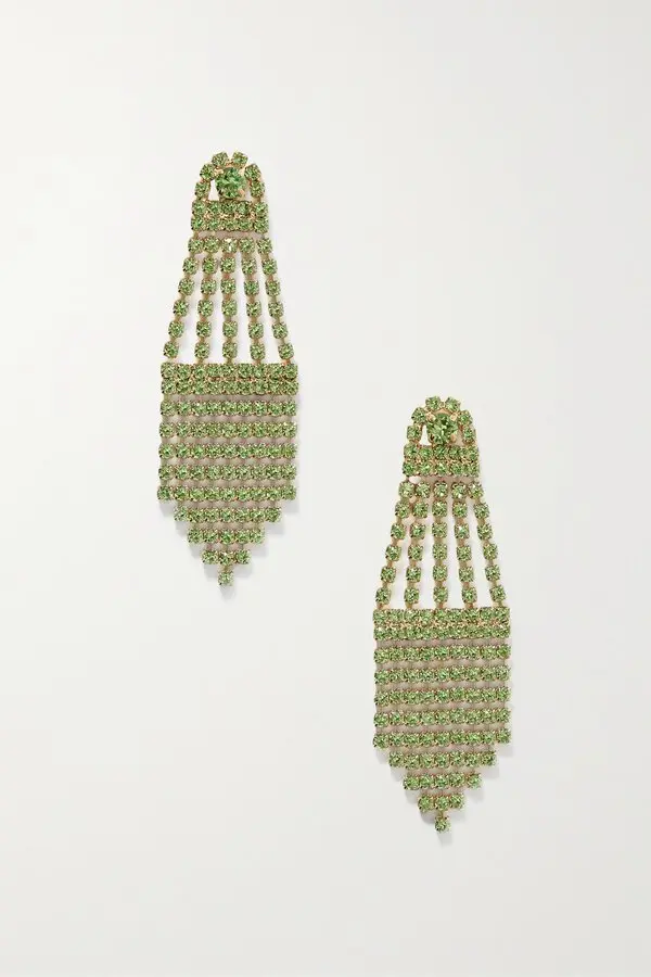 Oscar De La Renta Tone Crystal Dangle Earrings - Green