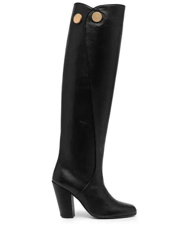 Ports 1961 Leather High Heel Over The Knee Boots - Black