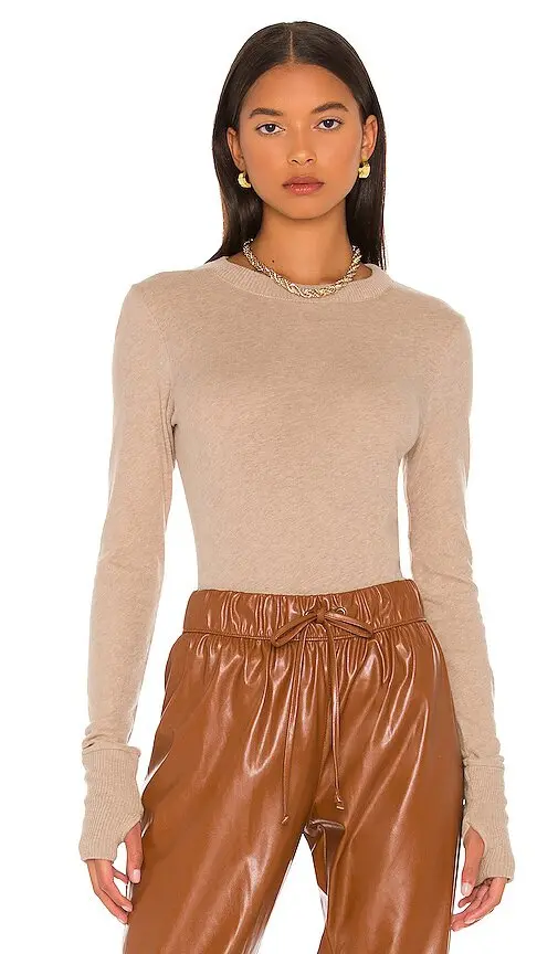 Enza Costa Cashmere Easy Cuffed Crew - Khaki