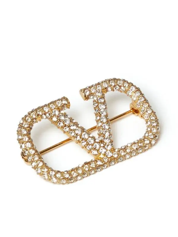 Valentino Garavani Vlogo Signature Crystal Embellished Brooch - Gold