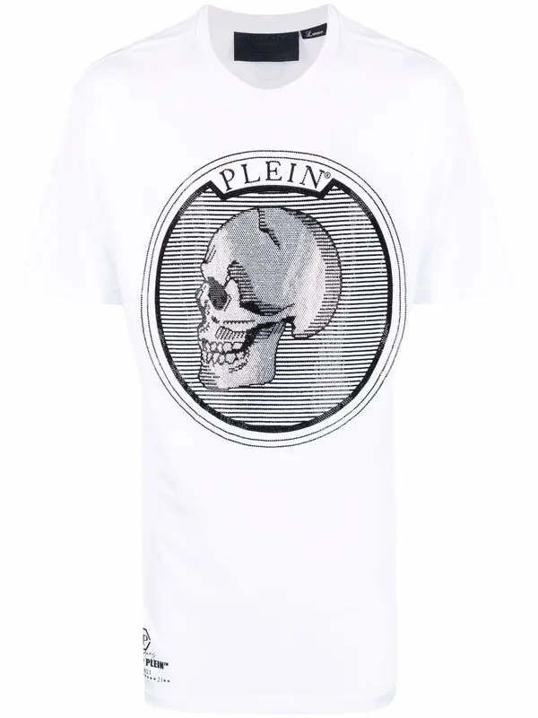 Philipp Plein Outline Skull Crystal Cotton T-shirt