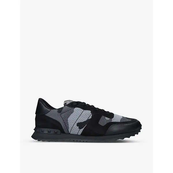 Valentino Garavani Rockrunner Camouflage-print Leather Trainers - Blk/grey