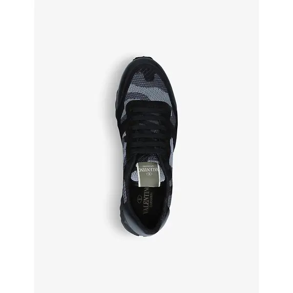 Valentino Garavani Rockrunner Camouflage-print Leather Trainers - Blk/grey