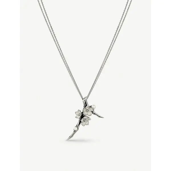 SHAUN LEANE Sterling Cherry Blossom Diamond And Pearl Necklace - Silver