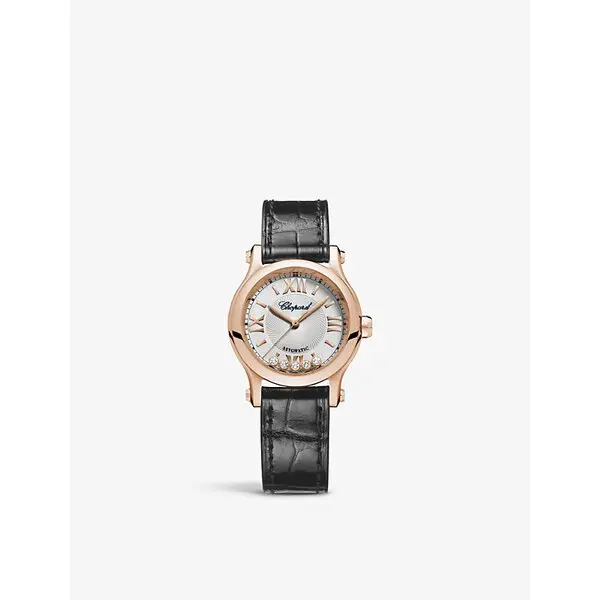 Chopard Happy Sport 18ct Rose-gold, Diamond And Leather Watch - 18-carat Rose Gold