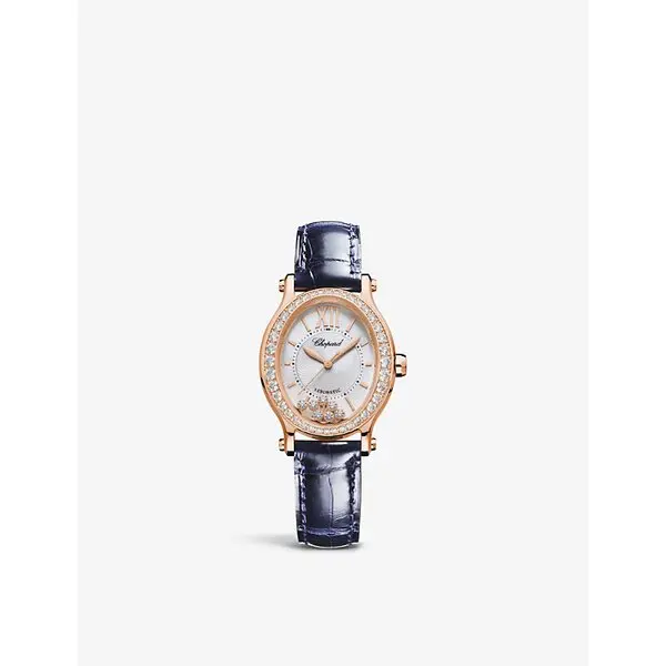 Chopard Happy Sport 18ct Rose-gold And Diamond Alligator-embossed Leather Watch - 18-carat Rose Gold