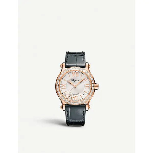 Chopard Happy Sport Diamond And 18ct Rose Gold Watch - Rose Gold And Black