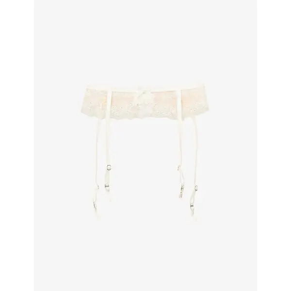 Agent Provocateur Lindie Floral Mesh Suspender Belt - Sand/ivory