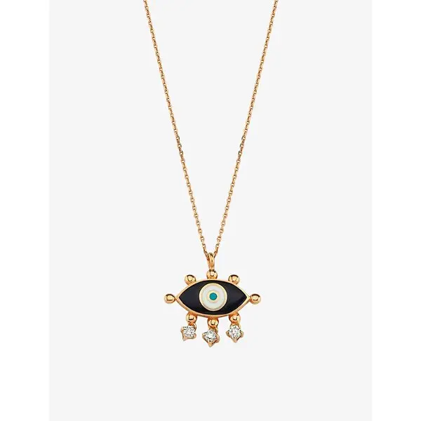 LA MAISON COUTURE Selda Jewellery 14ct Rose-gold Diamond And Enamel Evil Eye Pendant Necklace - Navy Blue