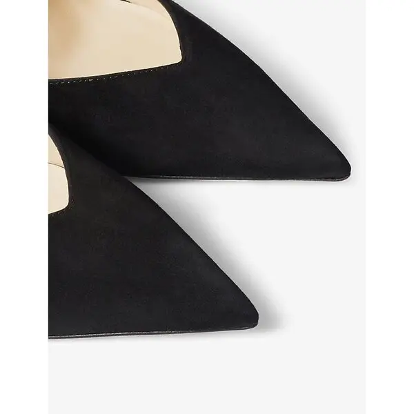 JIMMY CHOO Saeda Suede Stiletto Courts With Crystal Chain Detailing - Black/crystal