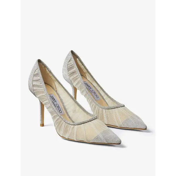JIMMY CHOO Love 85 Glitter Tulle Pumps - Ivory/silver