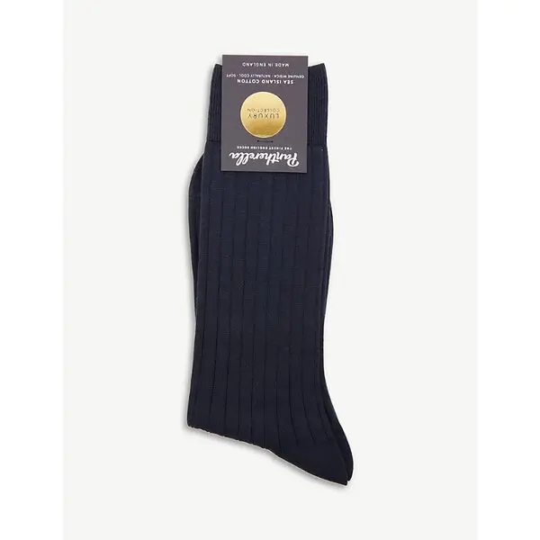 Pantherella Sea Island Cotton Ribbed Socks - Black