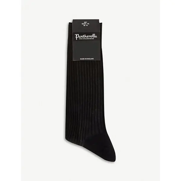 Pantherella Short Ribbed Cotton Socks - Black