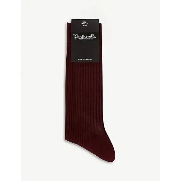 Pantherella Short Ribbed Cotton Socks - Burgundy