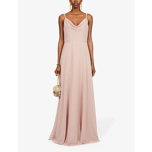 Jenny Yoo Colby Cowl-neck Chiffon Gown