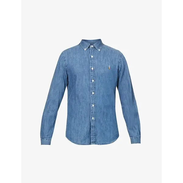 Polo Ralph Lauren Long-sleeved Button-down Slim-fit Cotton Chambray Shirt - Dark Wash