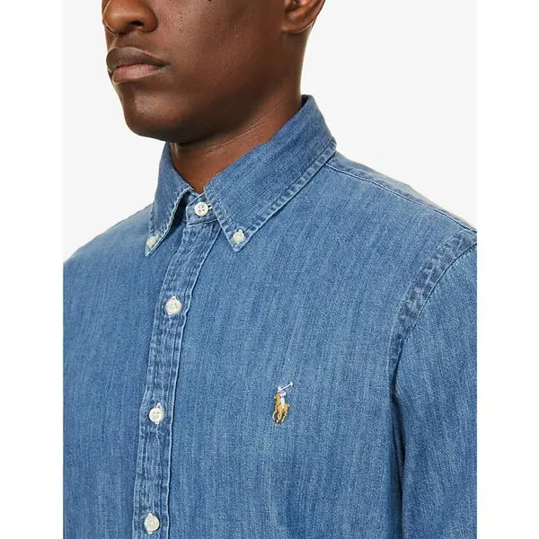 Polo Ralph Lauren Long-sleeved Button-down Slim-fit Cotton Chambray Shirt - Dark Wash