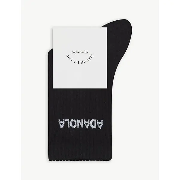ADANOLA Logo-print Ribbed Cotton-blend Socks - Black