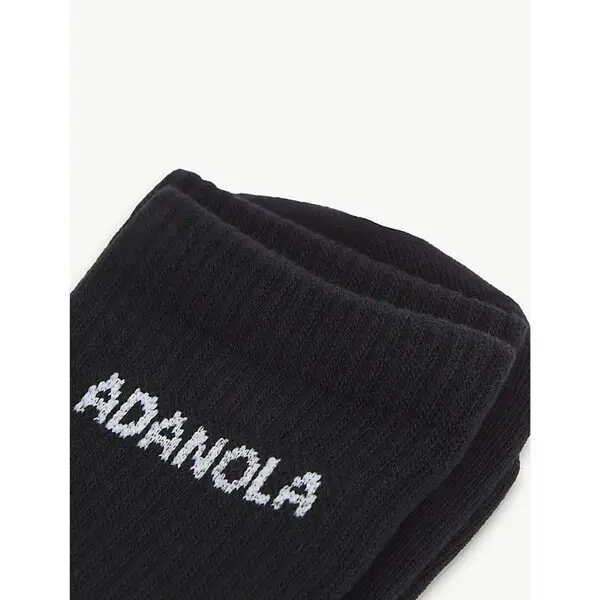 ADANOLA Logo-print Ribbed Cotton-blend Socks - Black