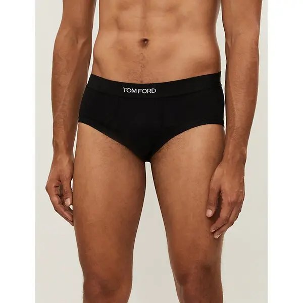 TOM FORD Logo-print Slim-fit Stretch-cotton Briefs Xxl - Black