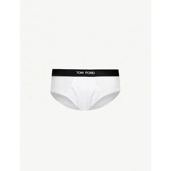 TOM FORD Logo-print Slim-fit Stretch-cotton Briefs - White