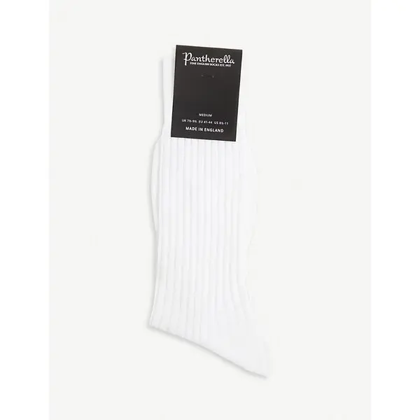 Pantherella Ribbed Cotton-blend Socks - White