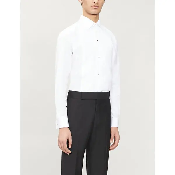 Eton Piqué Contemporary-fit Cotton-twill Black Tie Shirt