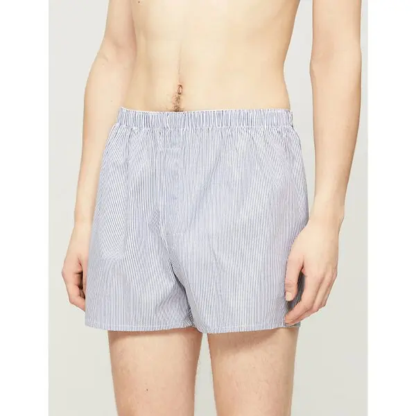 Sunspel Pinstripe Relaxed-fit Cotton Boxer Shorts - White Navy